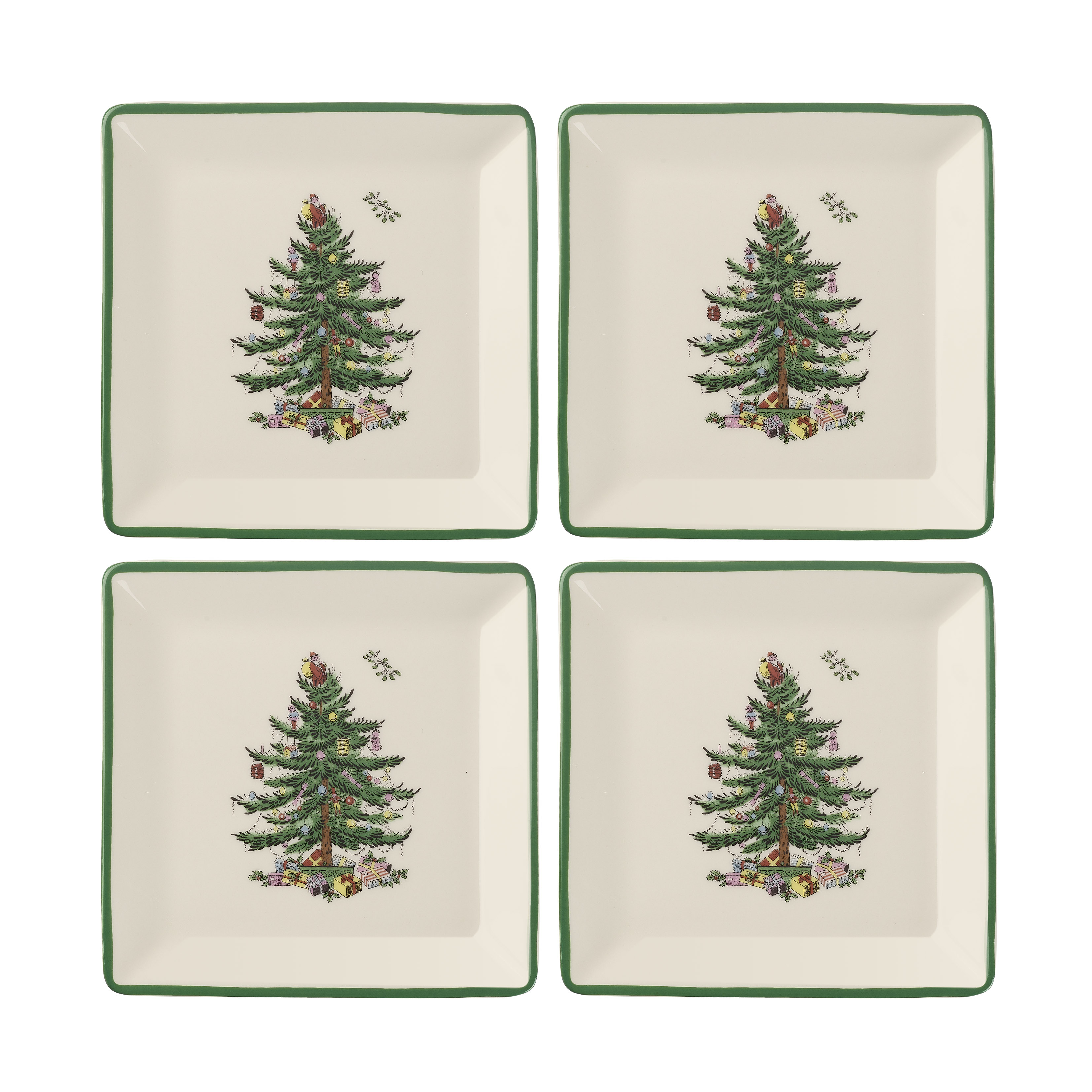 Spode Christmas Tree 5 Inch Square Tidbit Plates Set of 4