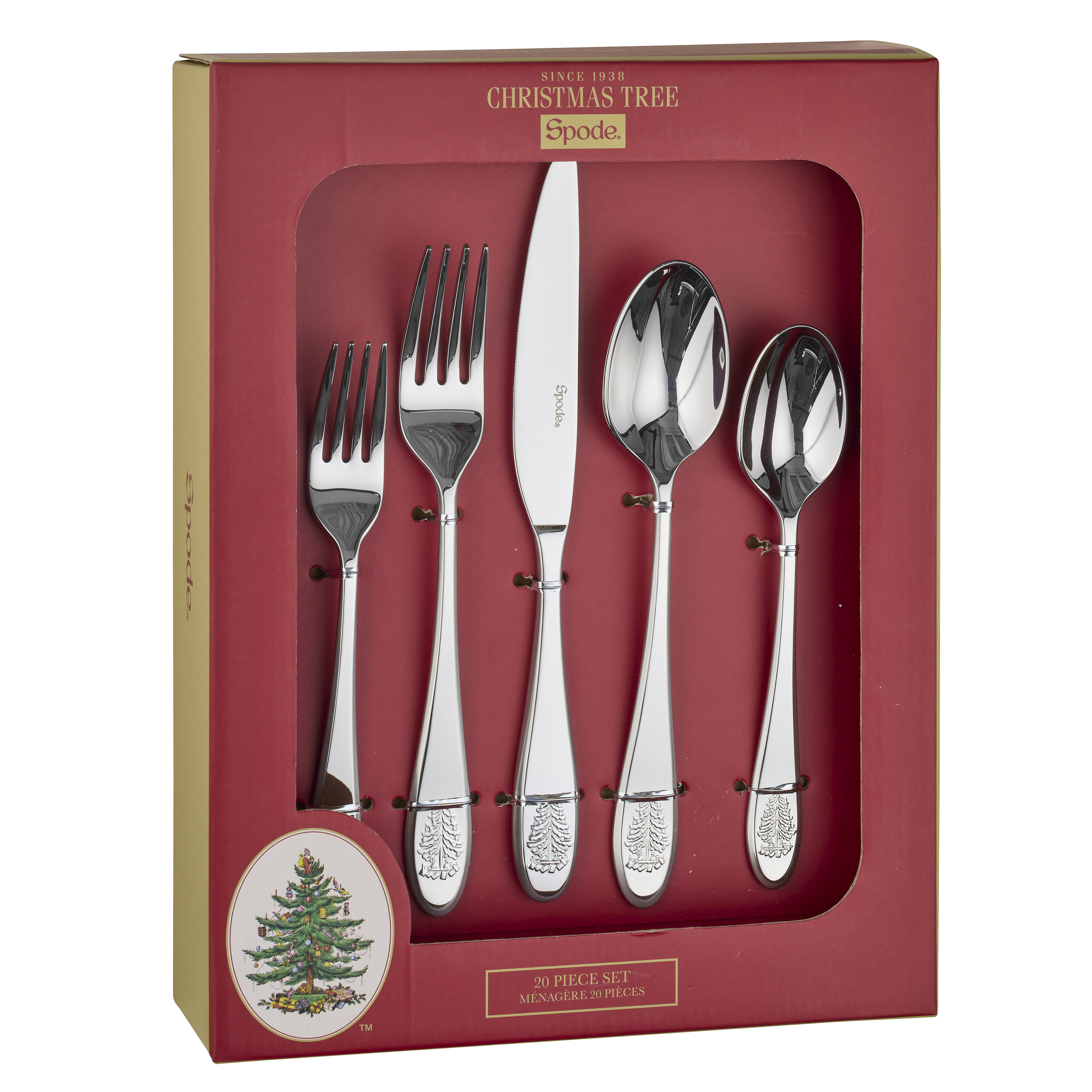 Christmas Tree 20 Piece 1810 Stainless Flatware Set | Spode