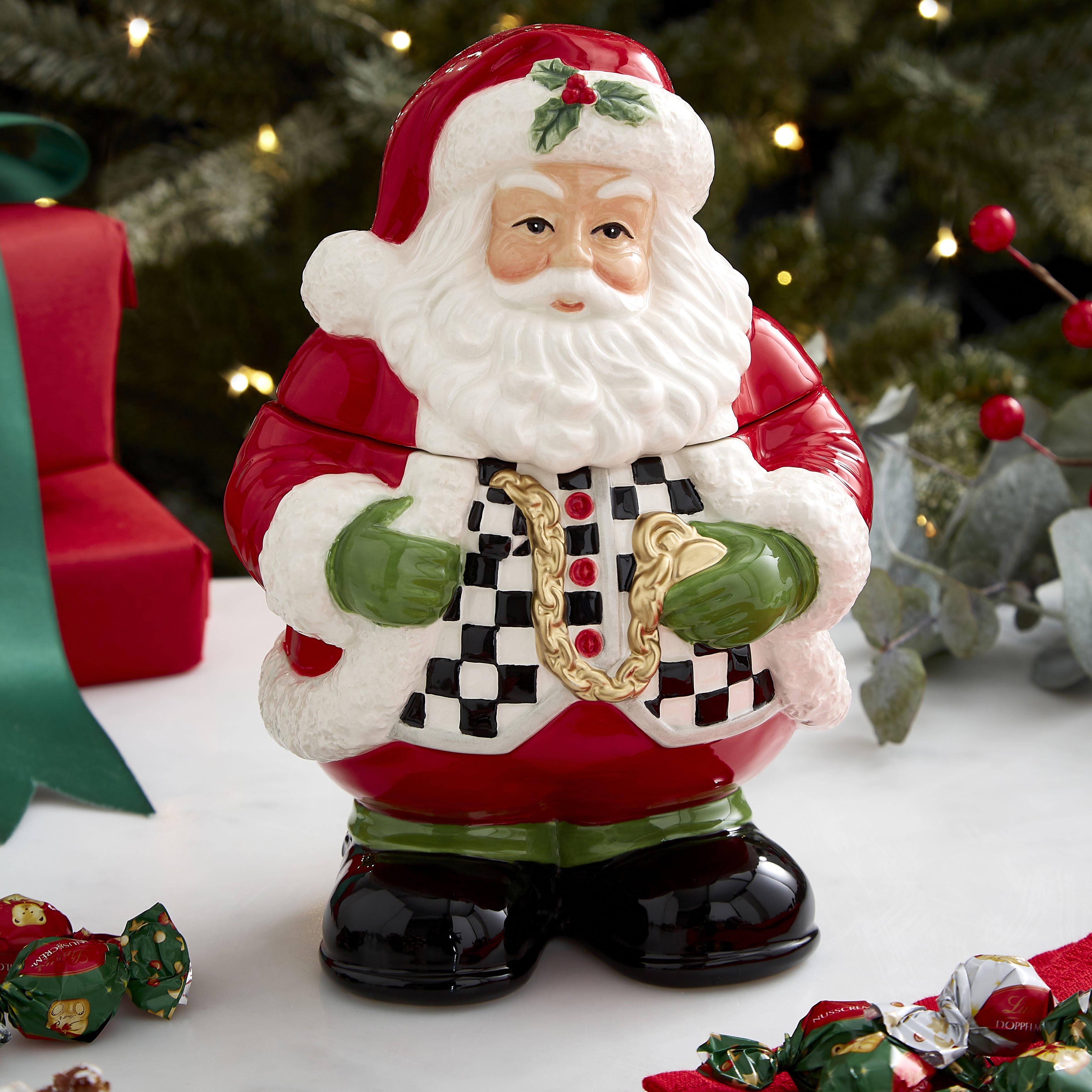 Christmas Tree Black & White Santa Candy Jar | Spode