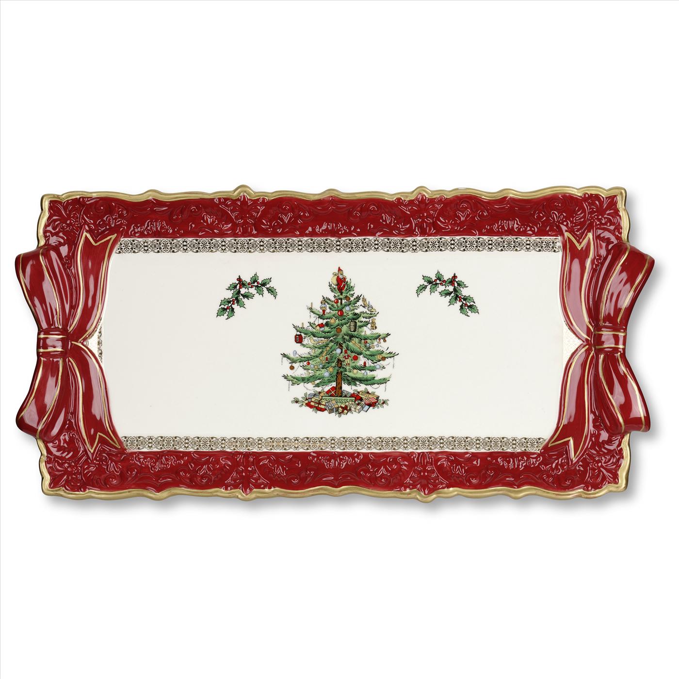 Spode Christmas Tree Sandwich Tray with Red Ribbons | Spode