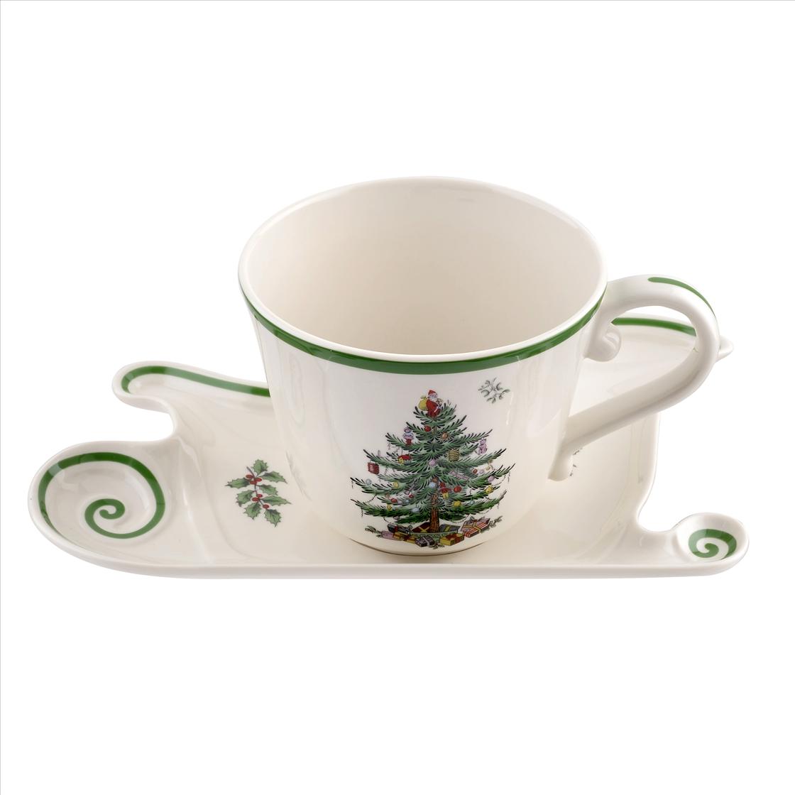 Christmas Tree Jumbo Cup & Sleigh Saucer | Spode